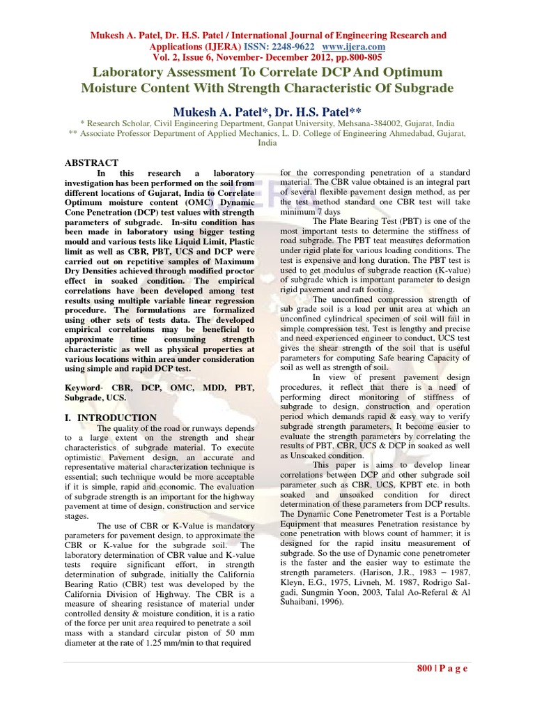 Laboratory Assessment Correlate DCP and OMC With Strength ...