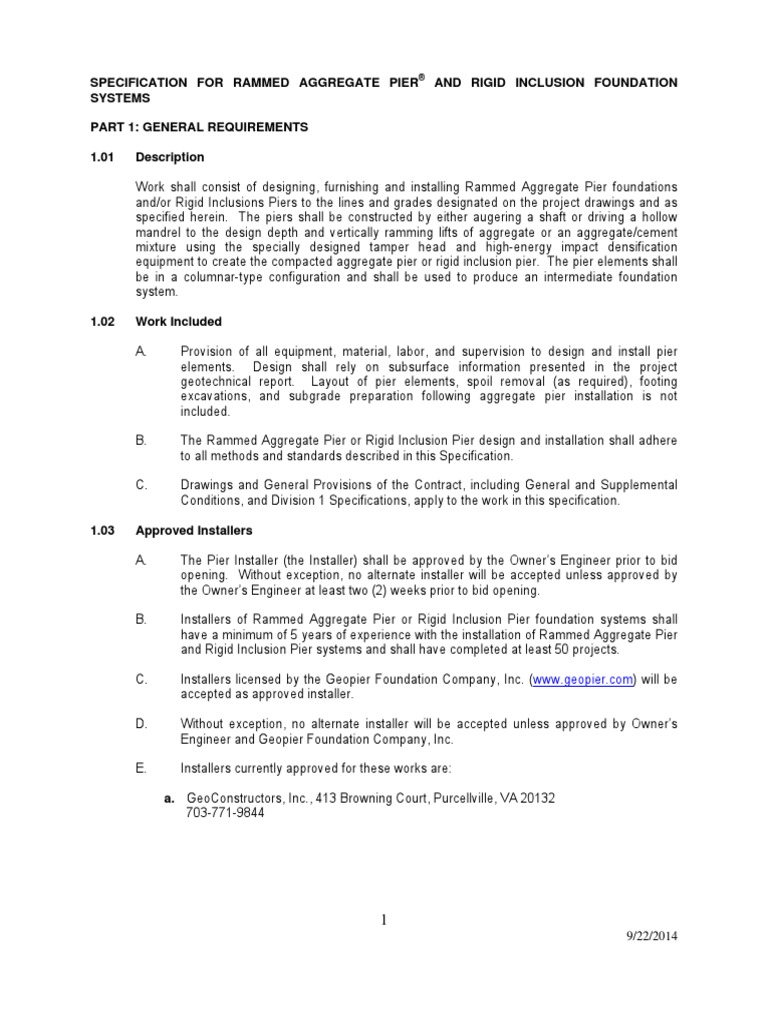 Aggregate Pier and Rigid Inclusion Specification 9-22-2014 | PDF ...