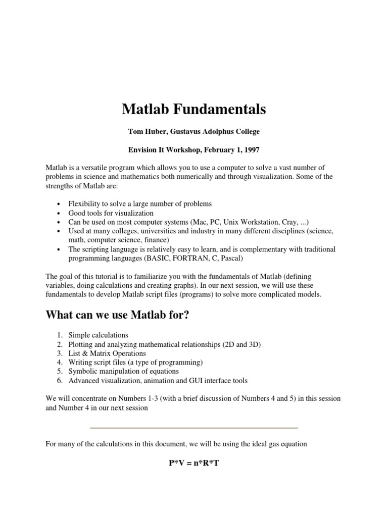 Matlab Fundamentals Matlab Matrix Mathematics