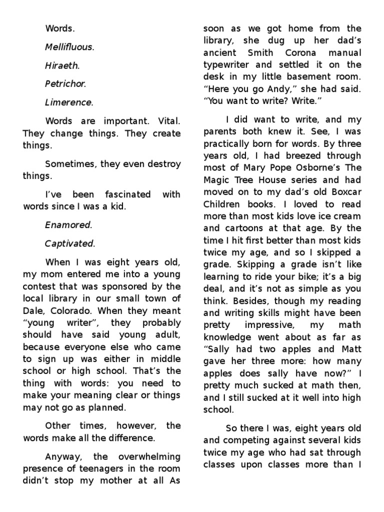 Mellifluous. Hiraeth. Petrichor. Limerence | PDF