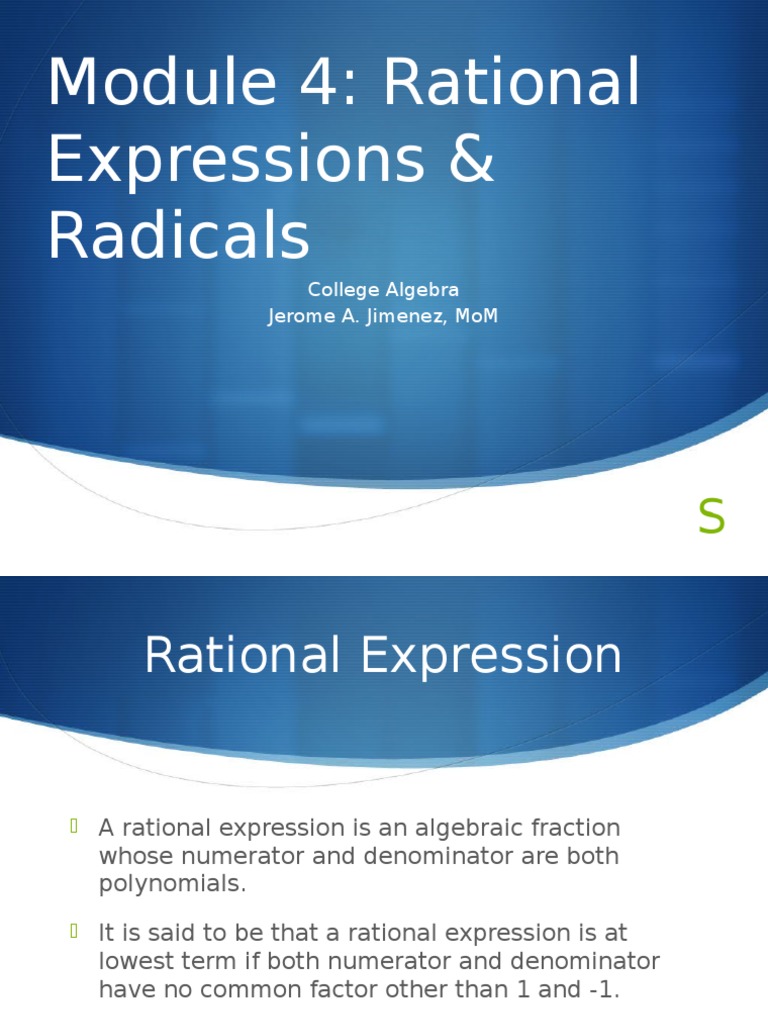 College Algebra - Module 4 | PDF | Fraction (Mathematics) | Rational Number