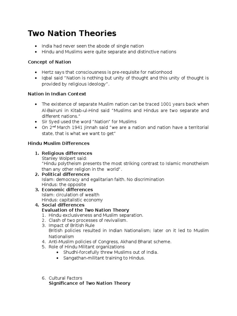 Two Nation Theories | PDF | Two Nation Theory | Pakistan Movement