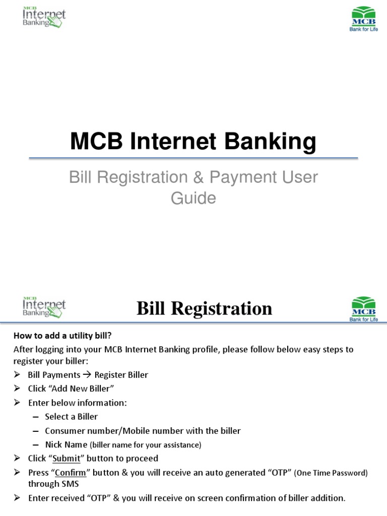 MCB Internet Banking - Bill Payment Guide | PDF | Computing | Banking