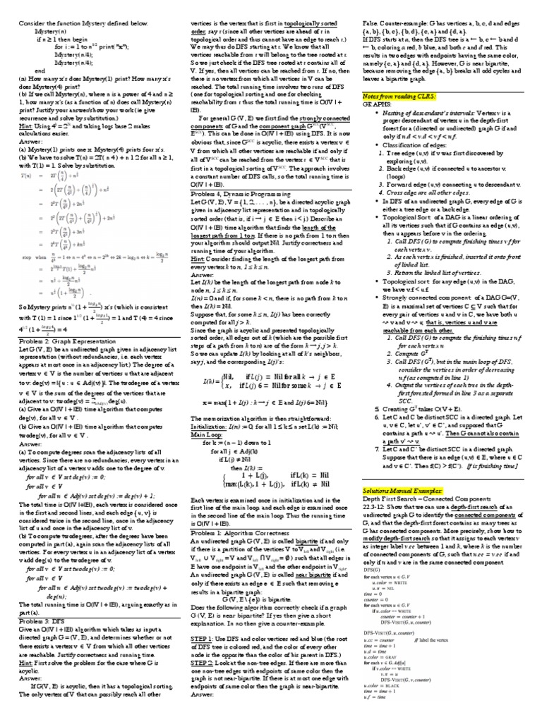 Quiz2 3510 Cheat-Sheet | PDF | Vertex (Graph Theory) | Applied Mathematics