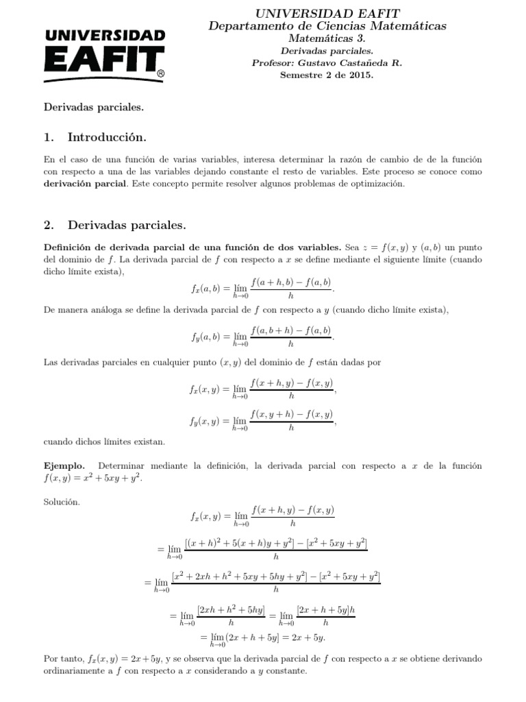 Derivadas Parciales | PDF | Derivado | Máximos y mínimos