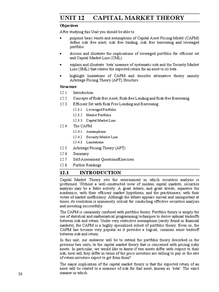 Capital Market Theory | PDF | Capital Asset Pricing Model | Beta (Finance)