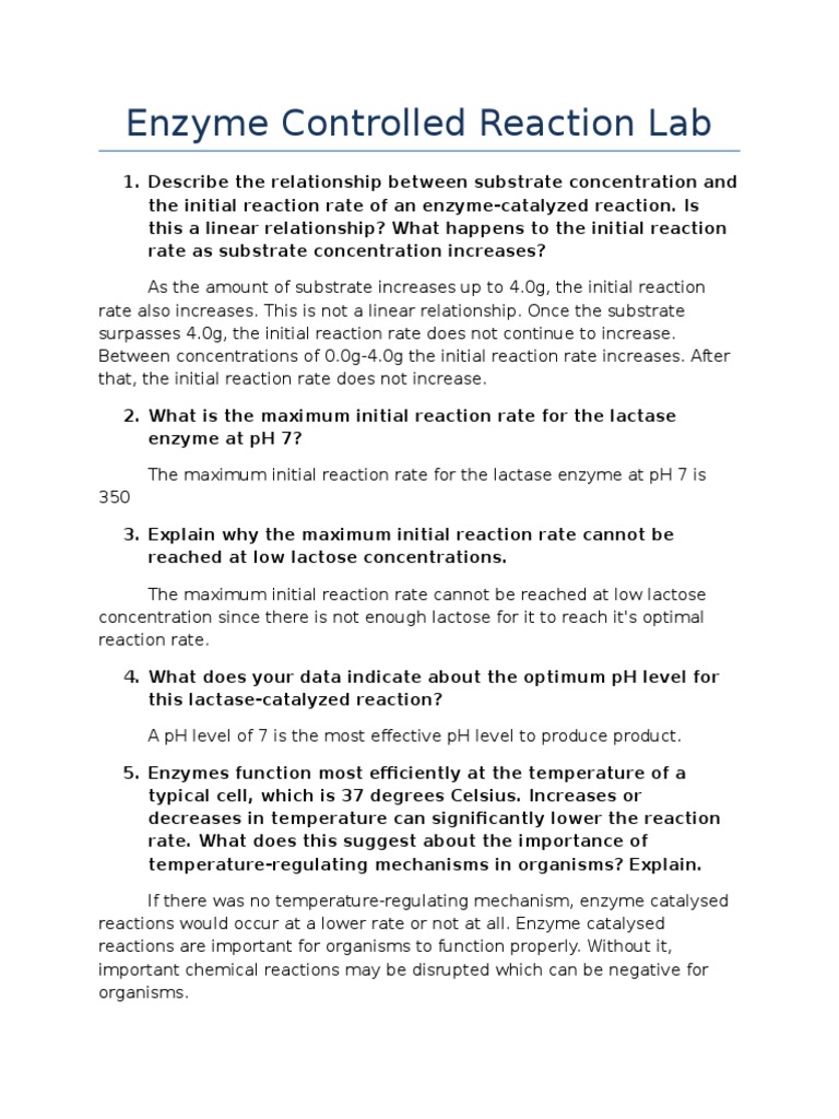 Enzyme Controlled Reaction Lab | PDF | Enzyme | Chemical Reactions