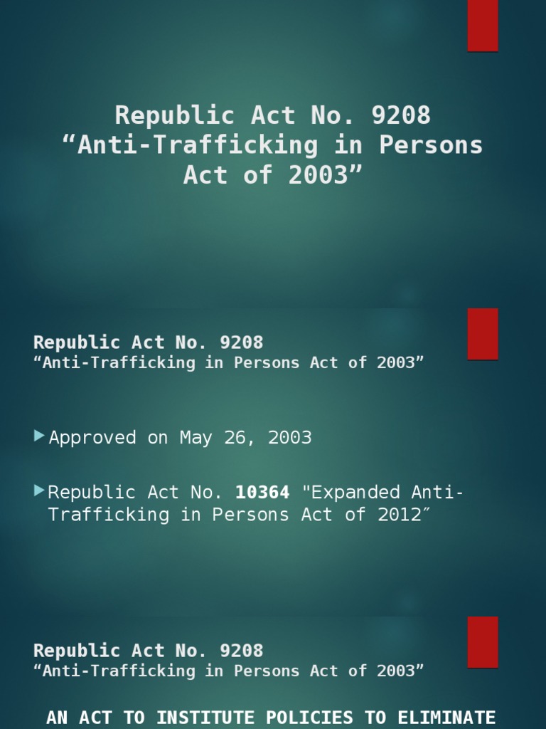 R.A. 9208 "Anti-Trafficking in Persons Act of 2003" | Prosecutor ...