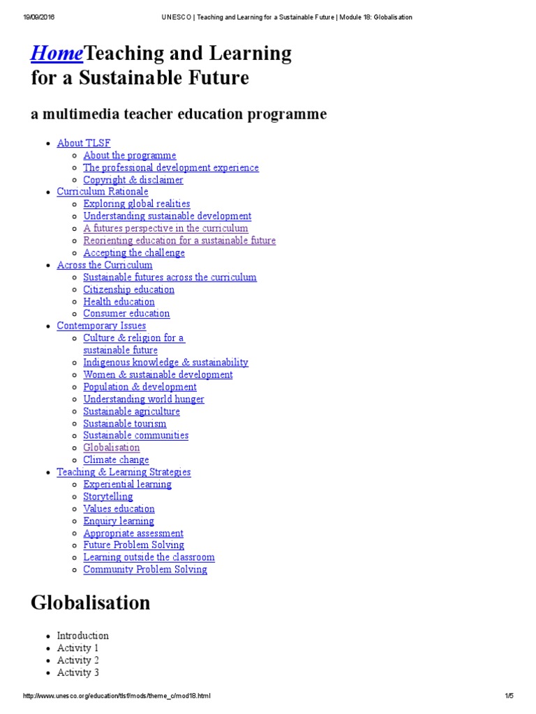 UNESCO - Teaching and Learning For A Sustainable Future - Module 18 ...
