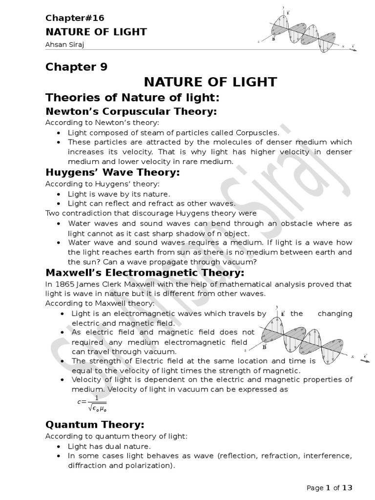 Chapter#9 Nature of Light Physics | PDF | Diffraction | Light