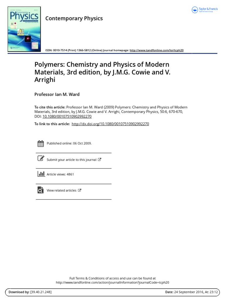 Polymers Chemistry and Physics of Modern Materials 3rd Edition by J M G ...
