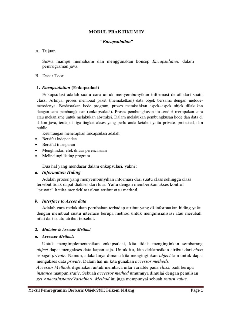 Konsep Encapsulation dalam Java | PDF | Metode & Bahan Ajar | Komputer