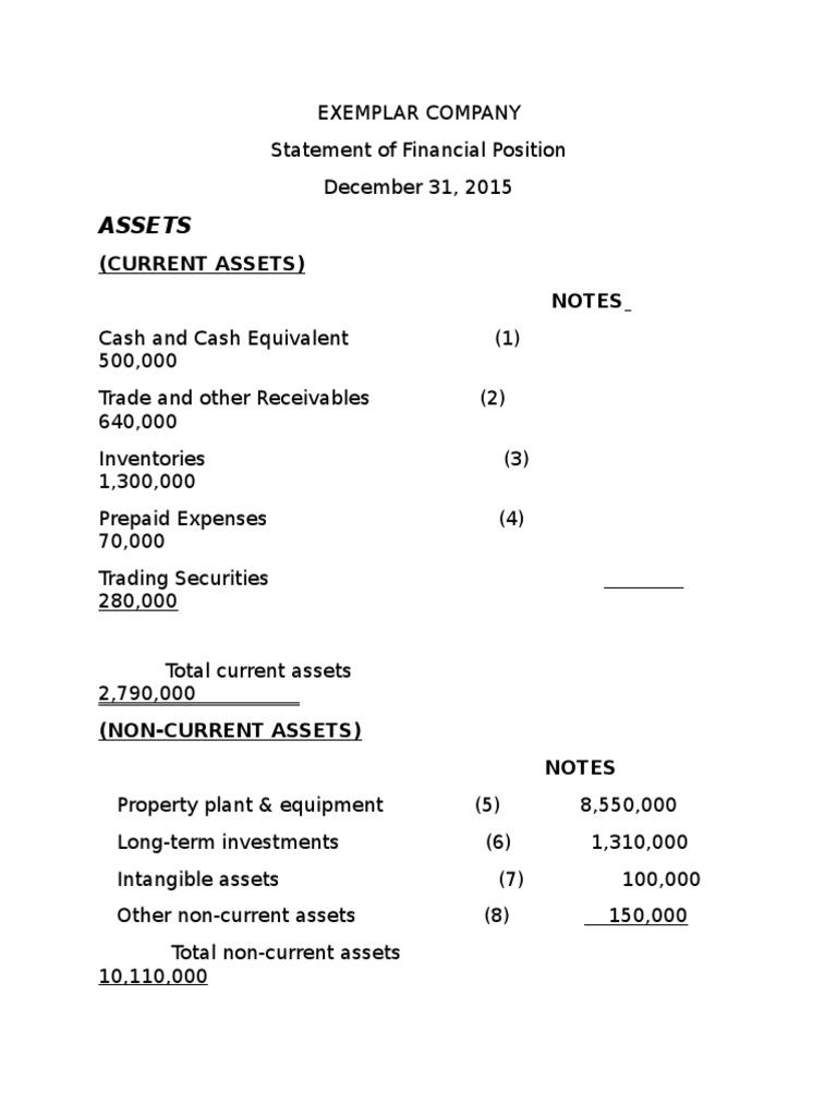 Exemplar Company Financial Position | PDF | Equity (Finance) | Balance ...