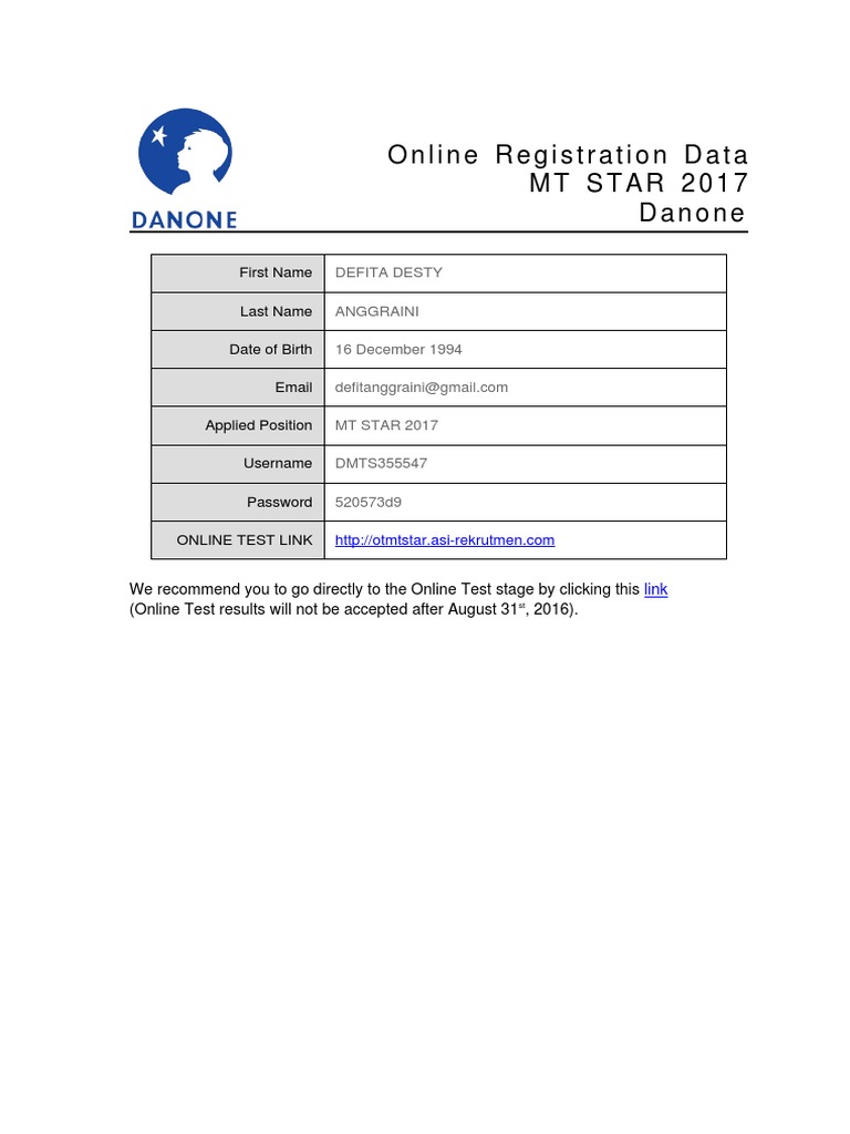 Online Registration Data MT Star 2017 Danone | PDF | Career & Growth ...