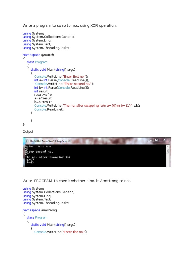 Write A Program To Swap To Nos. Using XOR Operation | PDF