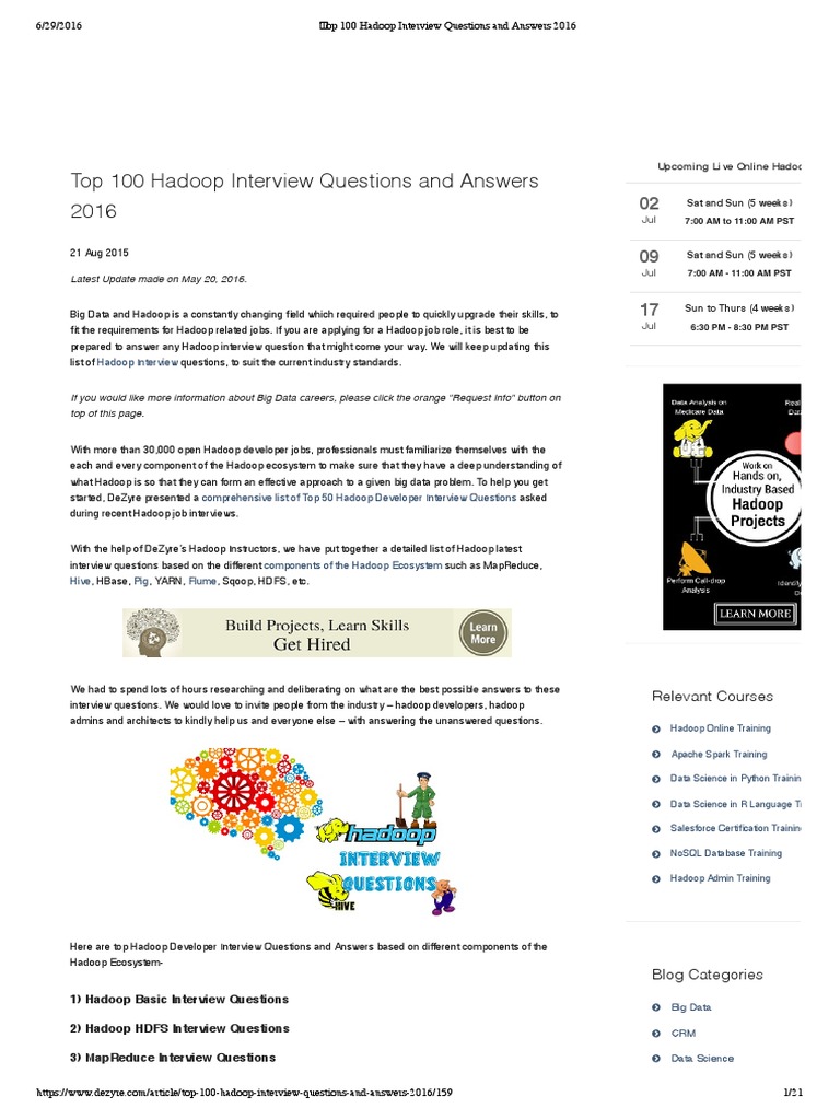 Top 100 Hadoop Interview Questions and Answers 2016 | PDF | Apache ...