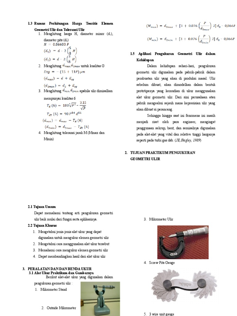 Rumus Perhitungan Harga Teoritis Elemen Geometri Ulir Dan Toleransi ...