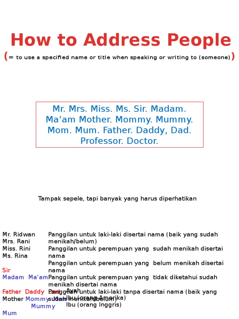 Panduan Panggilan Formal dalam Bahasa Inggris | PDF | Seni & Disiplin ...