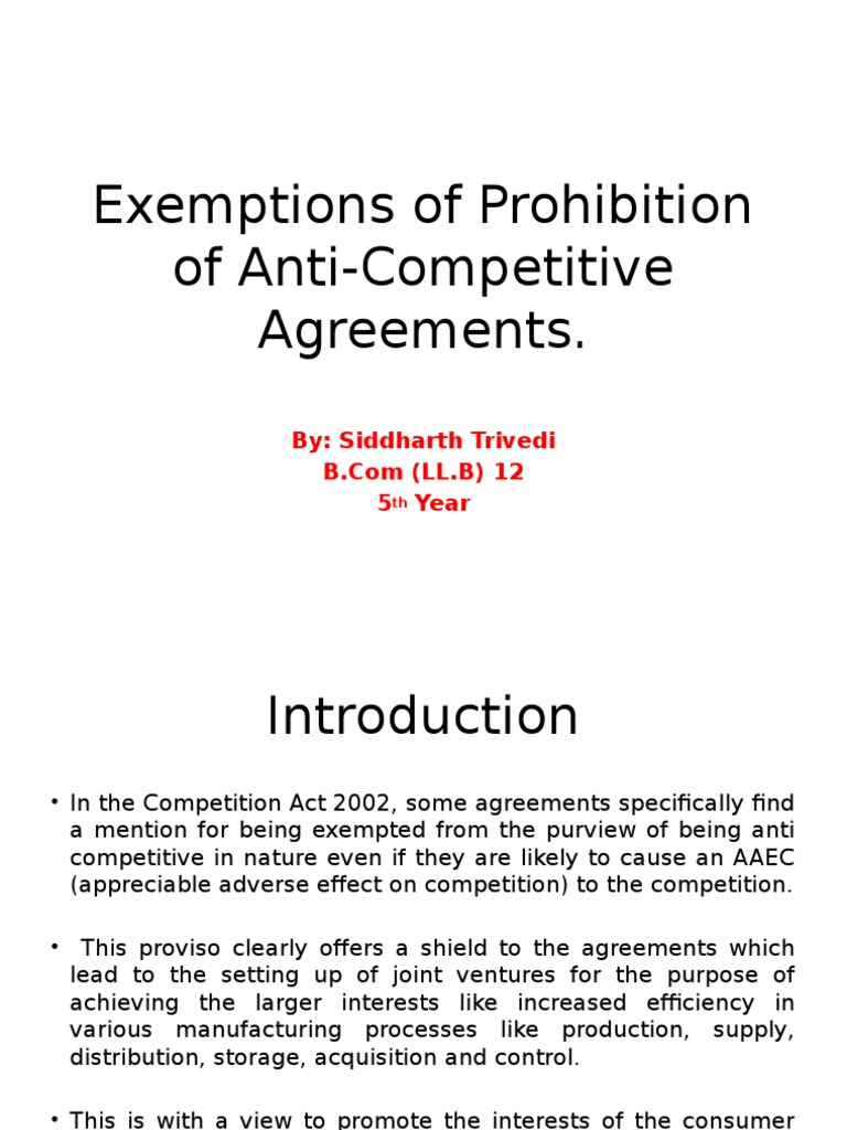 Exemptions of Prohibition of Anti-Competitive Agreements | PDF ...