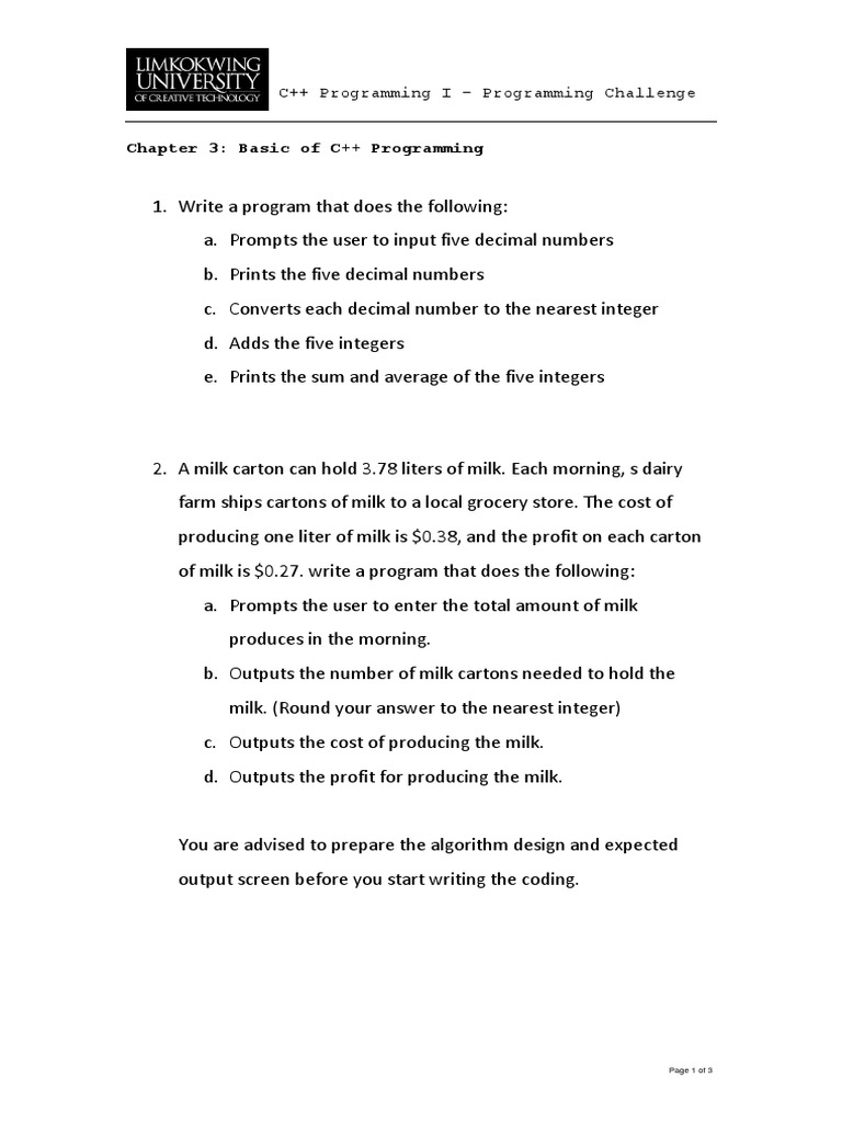 Programming Challenge Chap3 Basic of C Programming | PDF