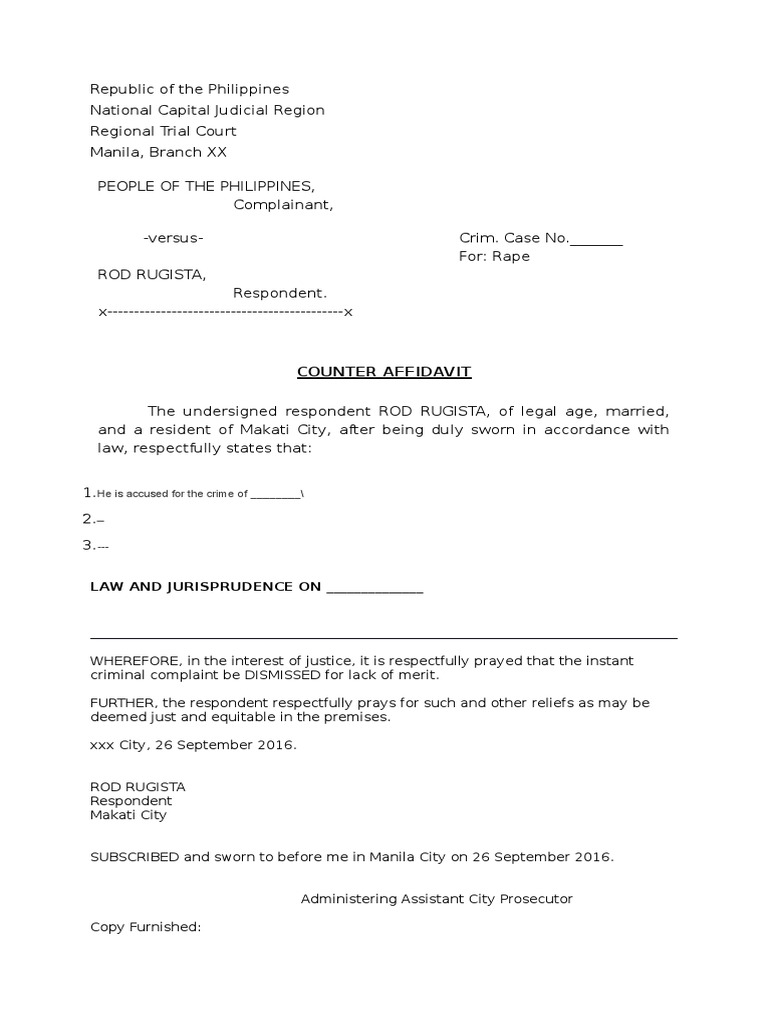 Counter Affidavit: LAW AND JURISPRUDENCE ON | PDF