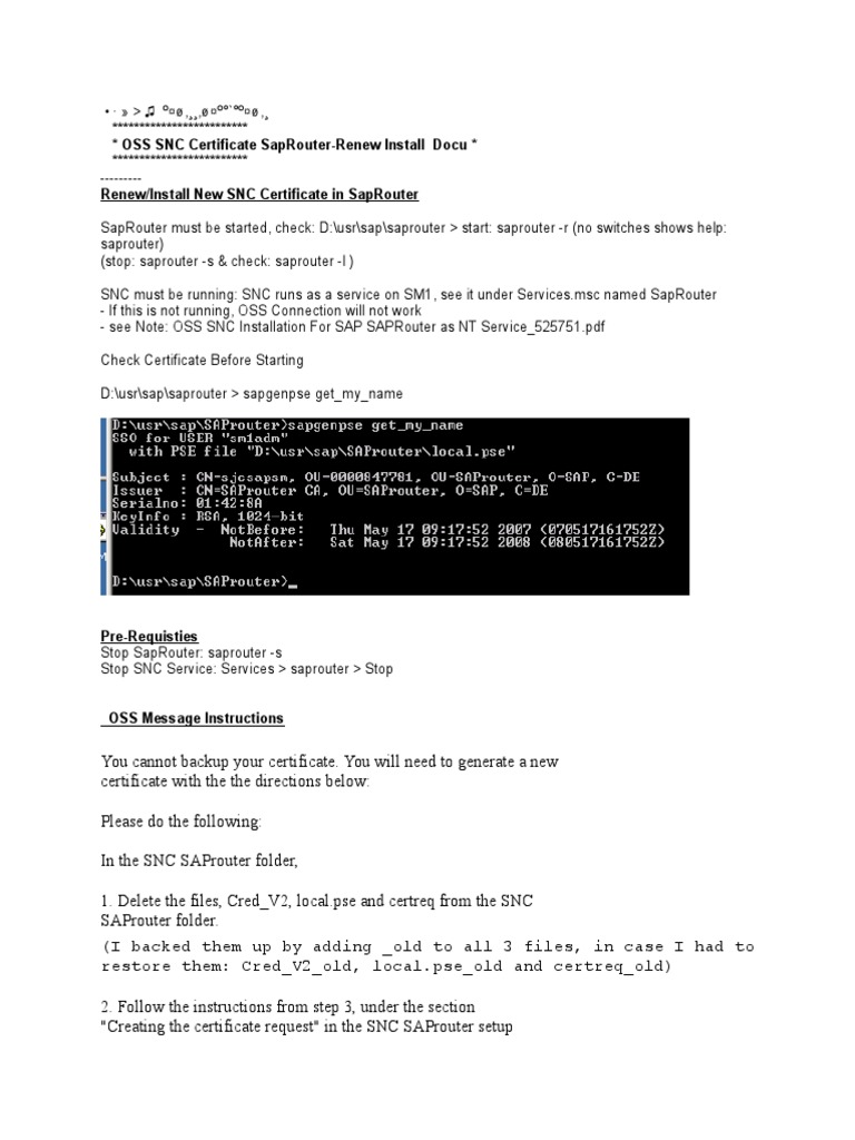 OSS SNC Certificate SapRouter-Renew Install Docu | PDF | Port (Computer ...