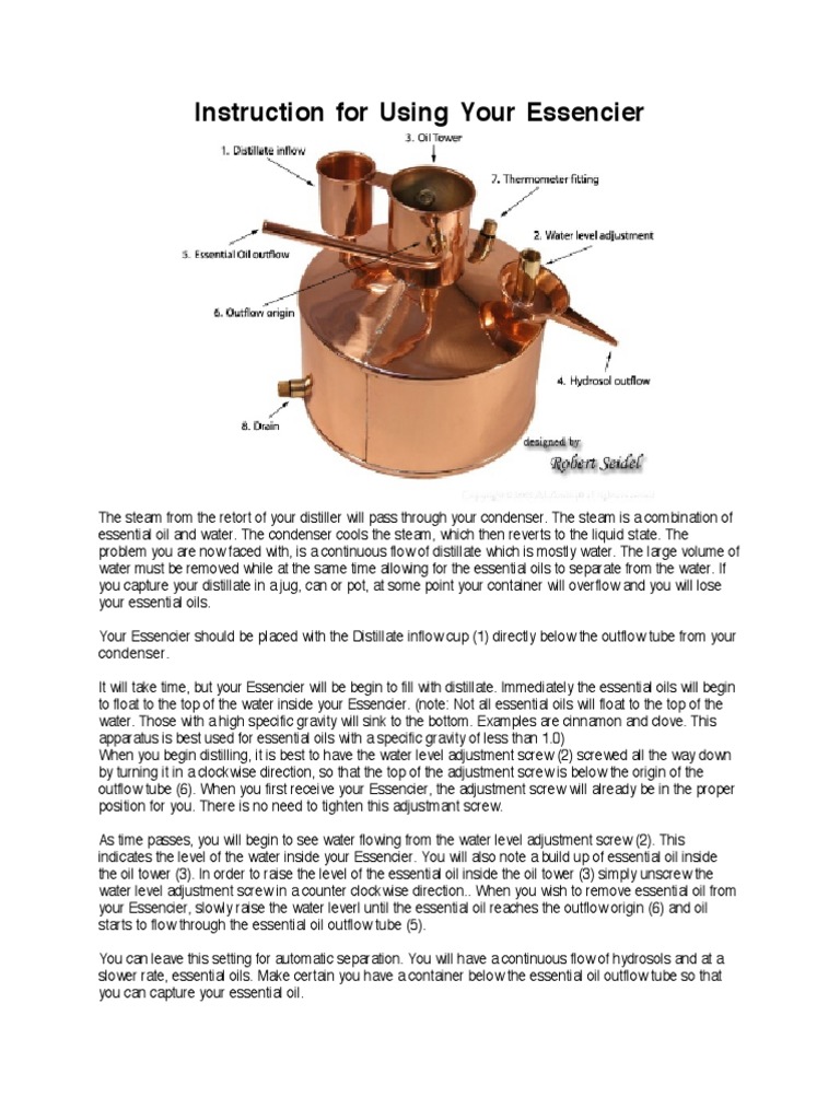 Essenc I Er Instruction | PDF | Distillation | Essential Oil