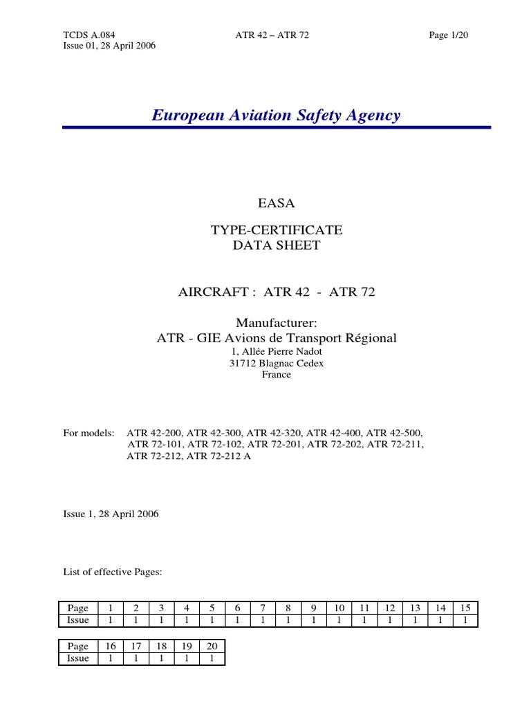 European Aviation Safety Agency: Easa Type-Certificate Data Sheet | PDF ...