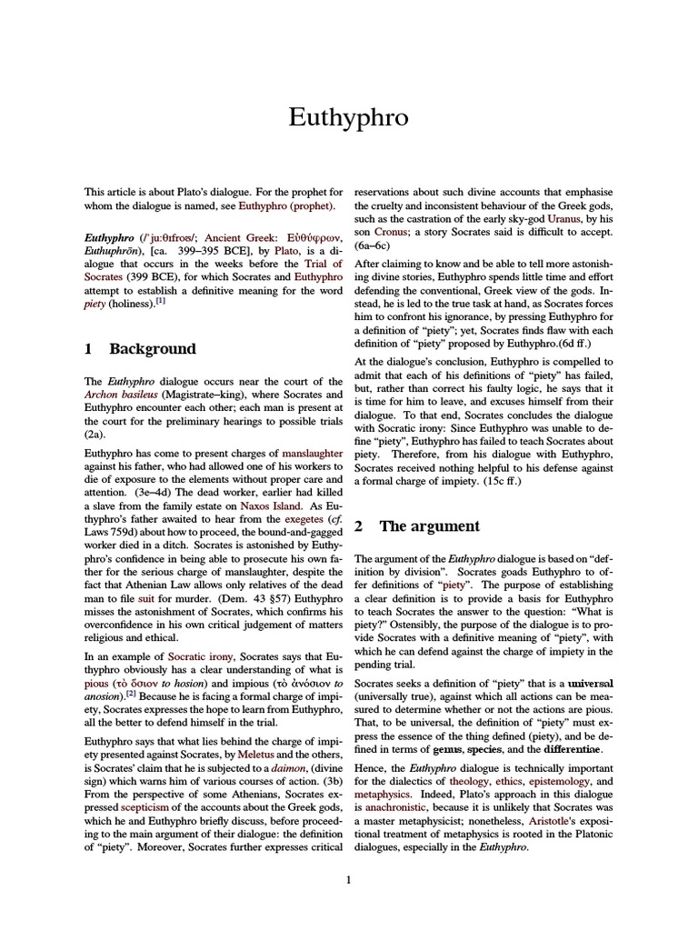 Euthyphro: 1 Background | PDF | Dialogues Of Plato | Classical Greek ...