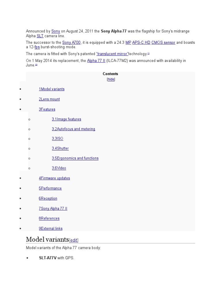 Sony Alpha 77 Flagship Midrange SLT Camera | PDF