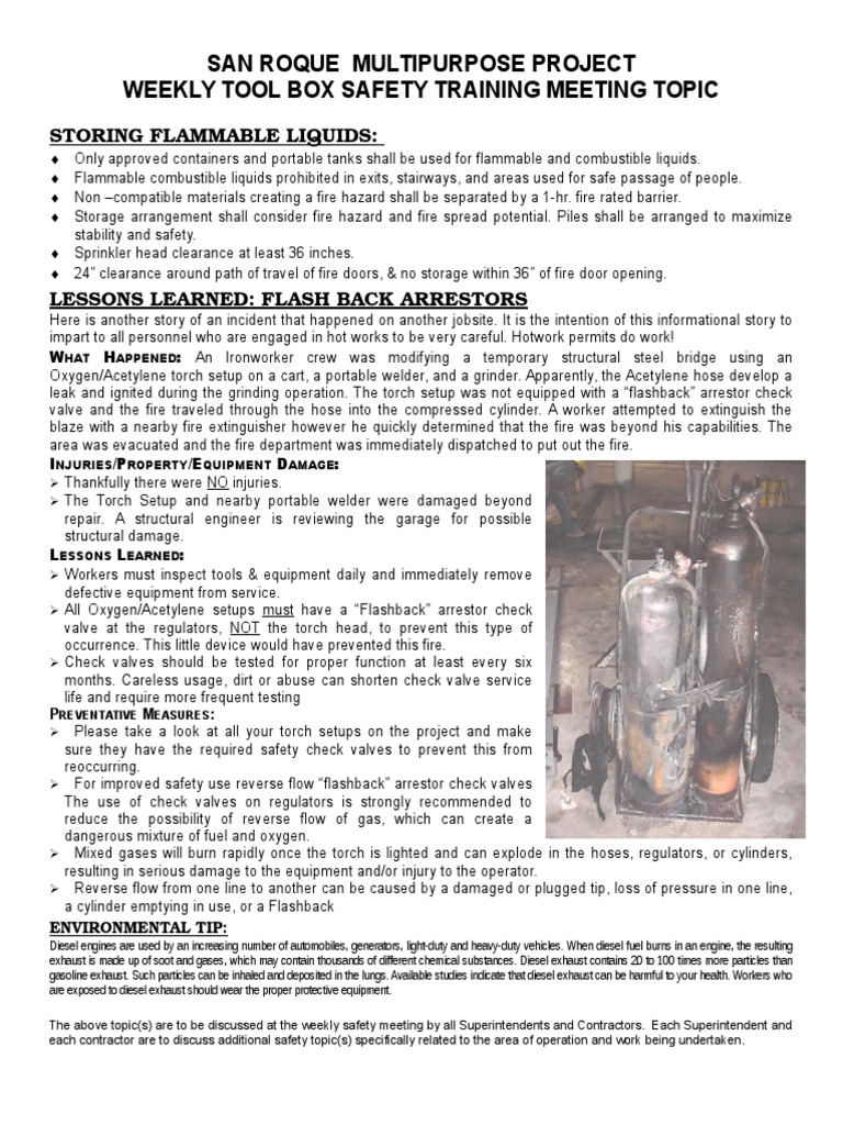 San Roque Multipurpose Project Weekly Tool Box Safety Training Meeting ...