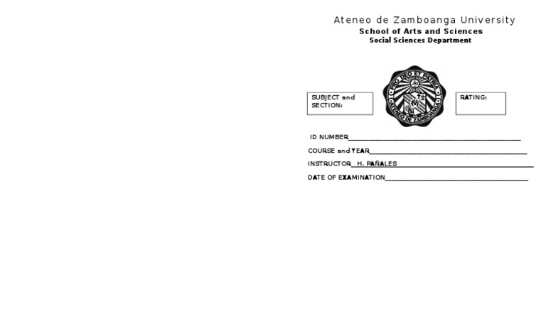 Exam Booklet Cover Page | PDF