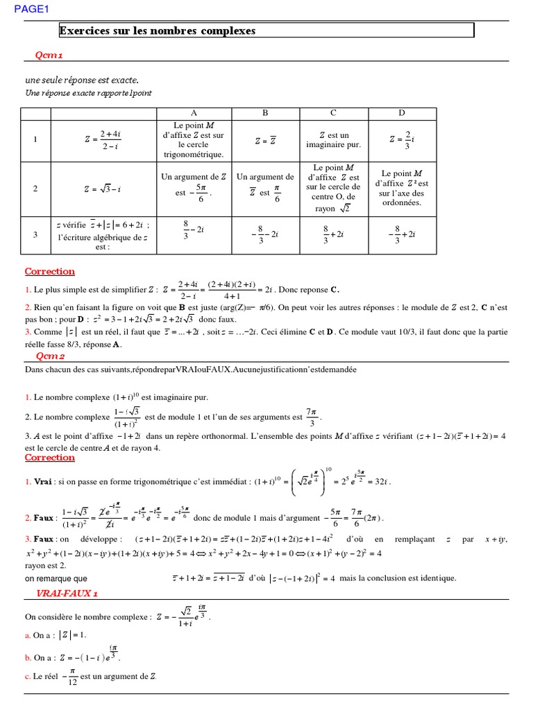 complexe+avec+solution | Nombre complexe | Analyse complexe
