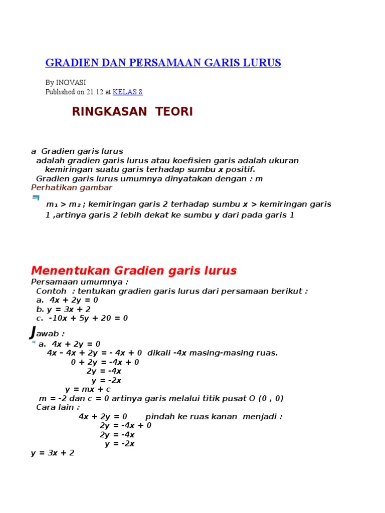 Gradien dan Persamaan Garis Lurus | PDF