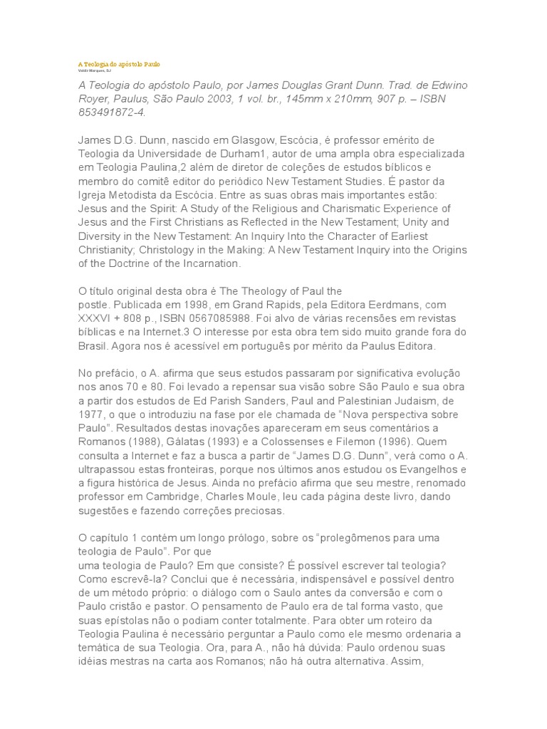 A Teologia Do Apóstolo Paulo | PDF | Apóstolo Paulo | Divindade (disciplina acadêmica)