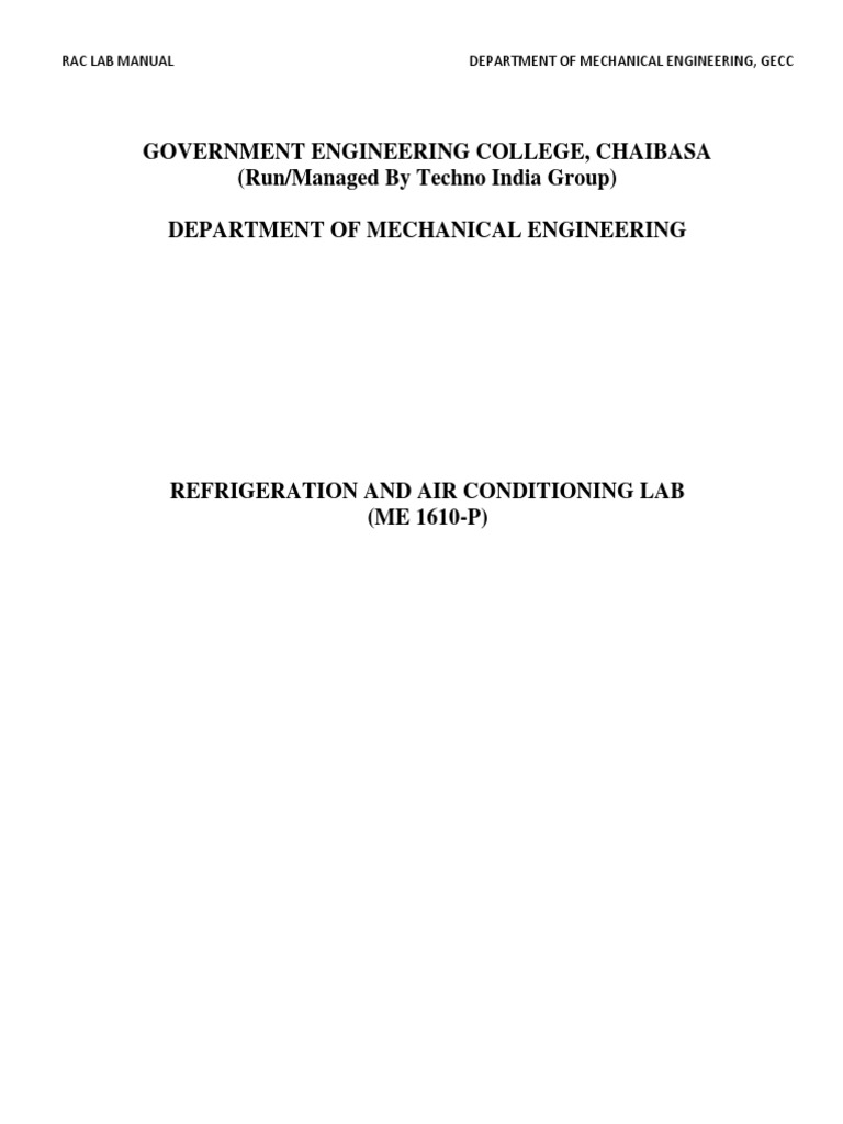 Rac Lab Manual | PDF | Air Conditioning | Refrigeration