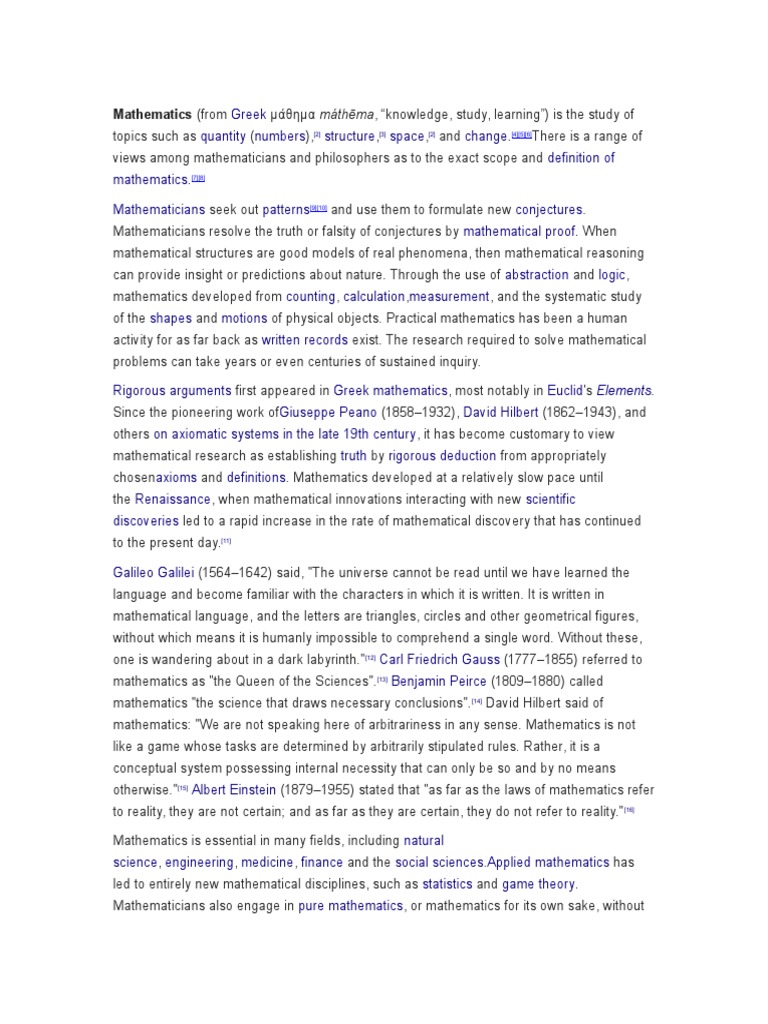 Mathematics (From: Elements | PDF | Teaching Mathematics | Science And ...