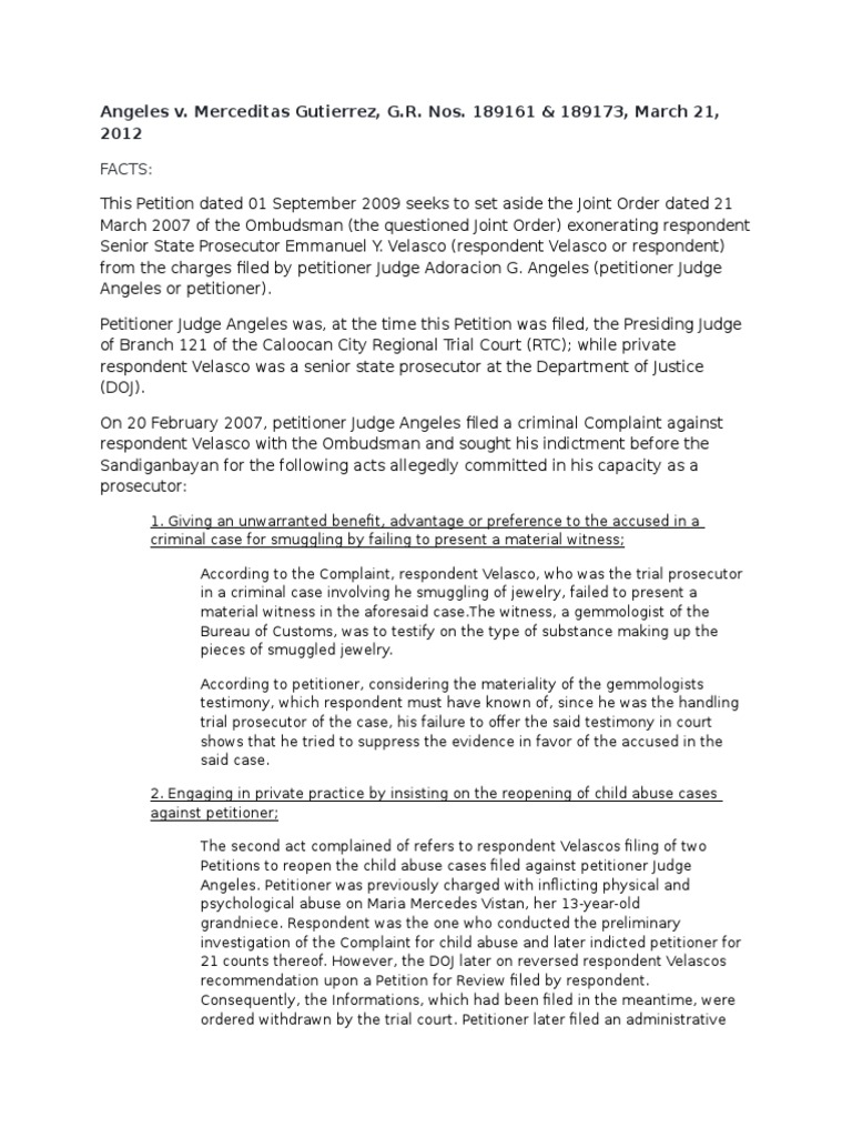 Angeles v. Merceditas Gutierrez | Prosecutor | Discretion