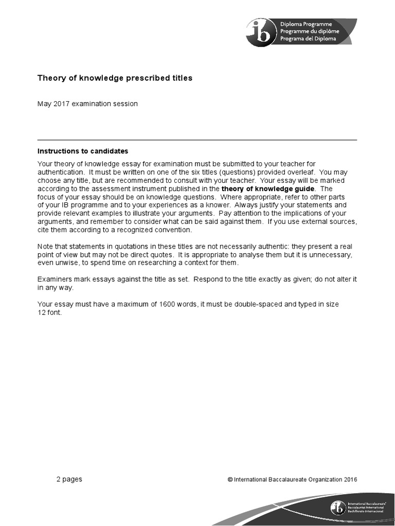 Theory of Knowledge Prescribed Titles: Instructions To Candidates | PDF