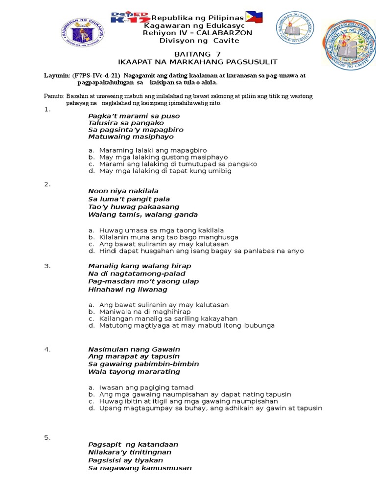 4th Quarter Filipino 7 | PDF