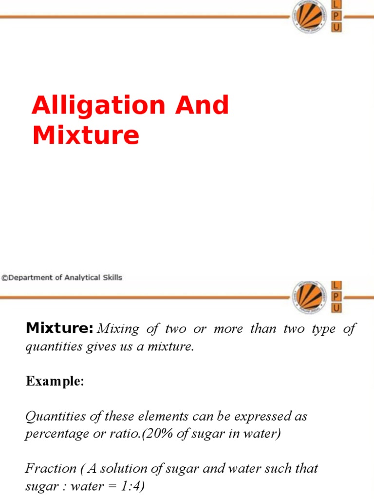 Alligation and Mixture - Lecture | PDF | Ratio | Litre