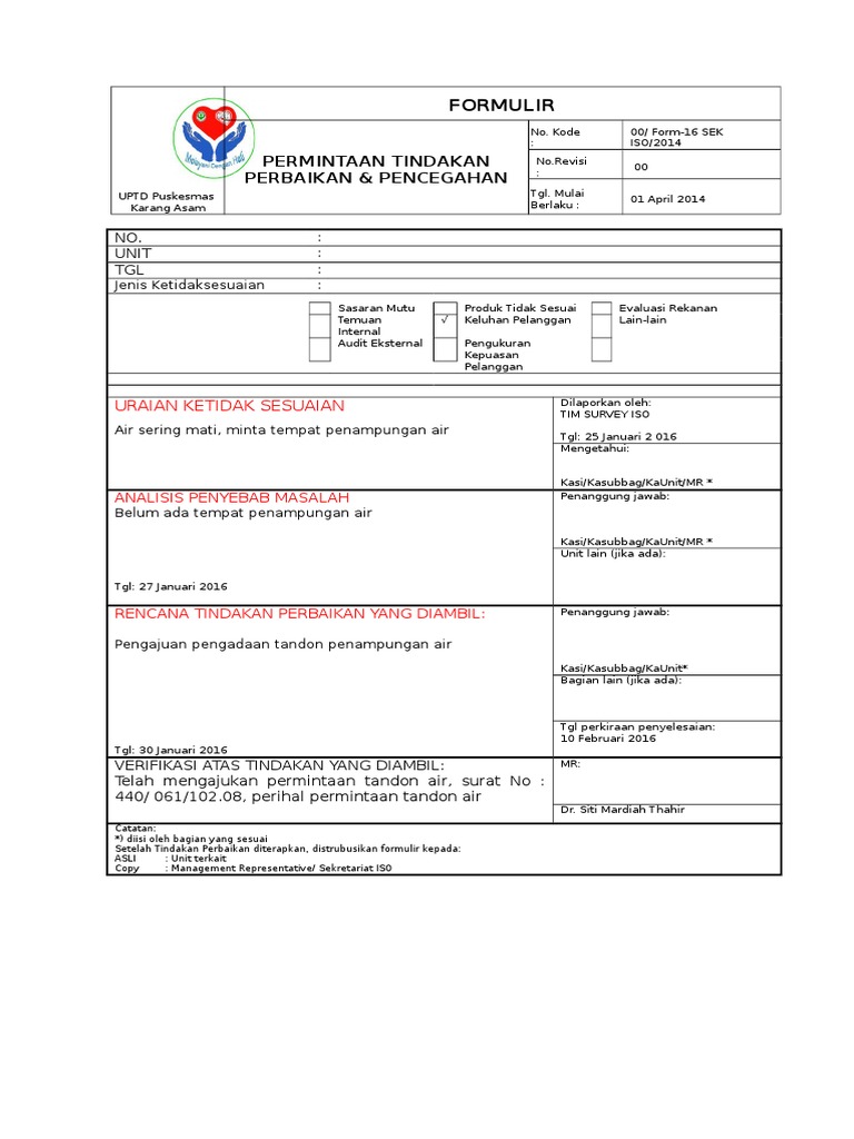 00 Form-16 Sek Iso PTPP 1 | PDF