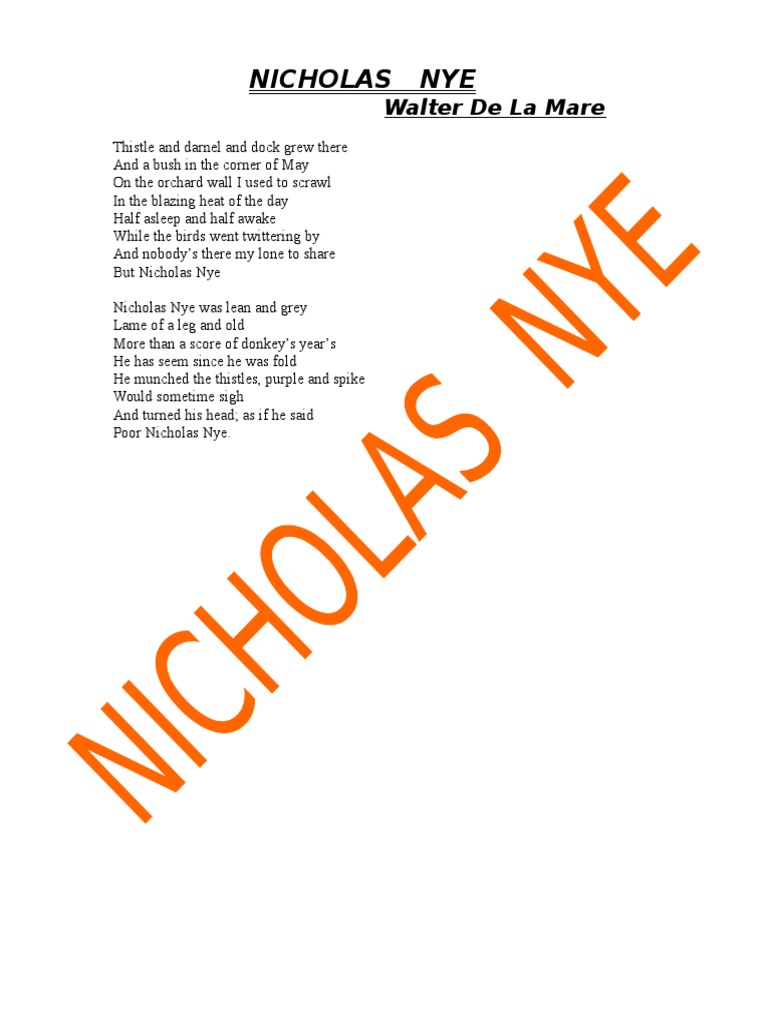 Nicholas Nye: Walter de La Mare | PDF