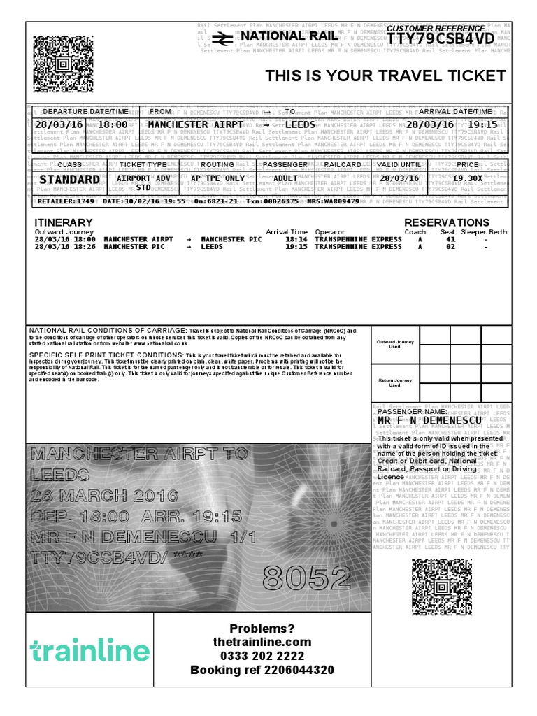 Ticket Journey 1 PDF | PDF | Ticket (Admission) | Passenger Rail Transport