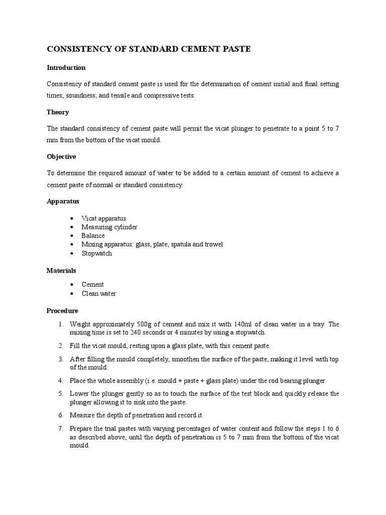 Consistency of Standard Cement Paste | PDF | Cement | Concrete