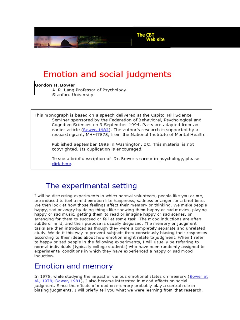 Emotion and Social Judgments | PDF | Mood (Psychology) | Mental Health