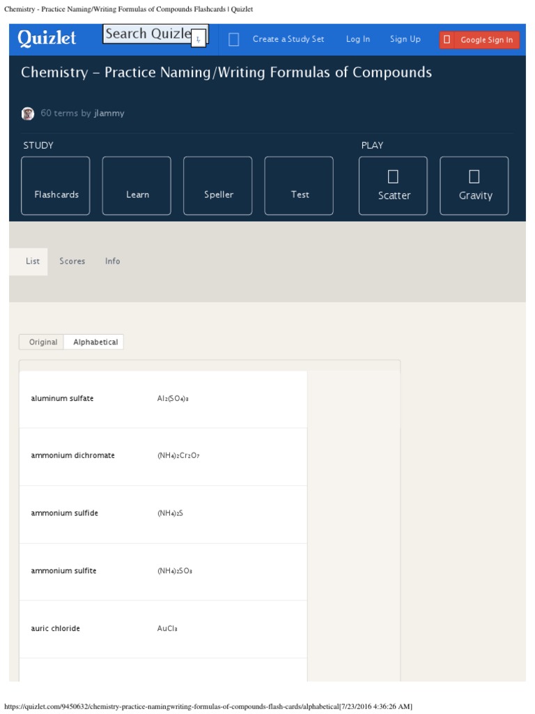Chemistry - Practice NamingWriting Formulas of Compounds Flashcards ...