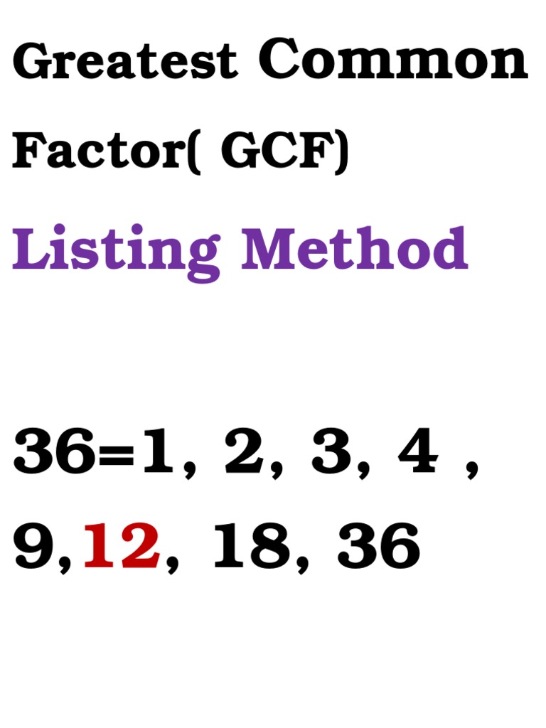 Finding the Greatest Common Factor (GCF) Using Listing and Continuous ...