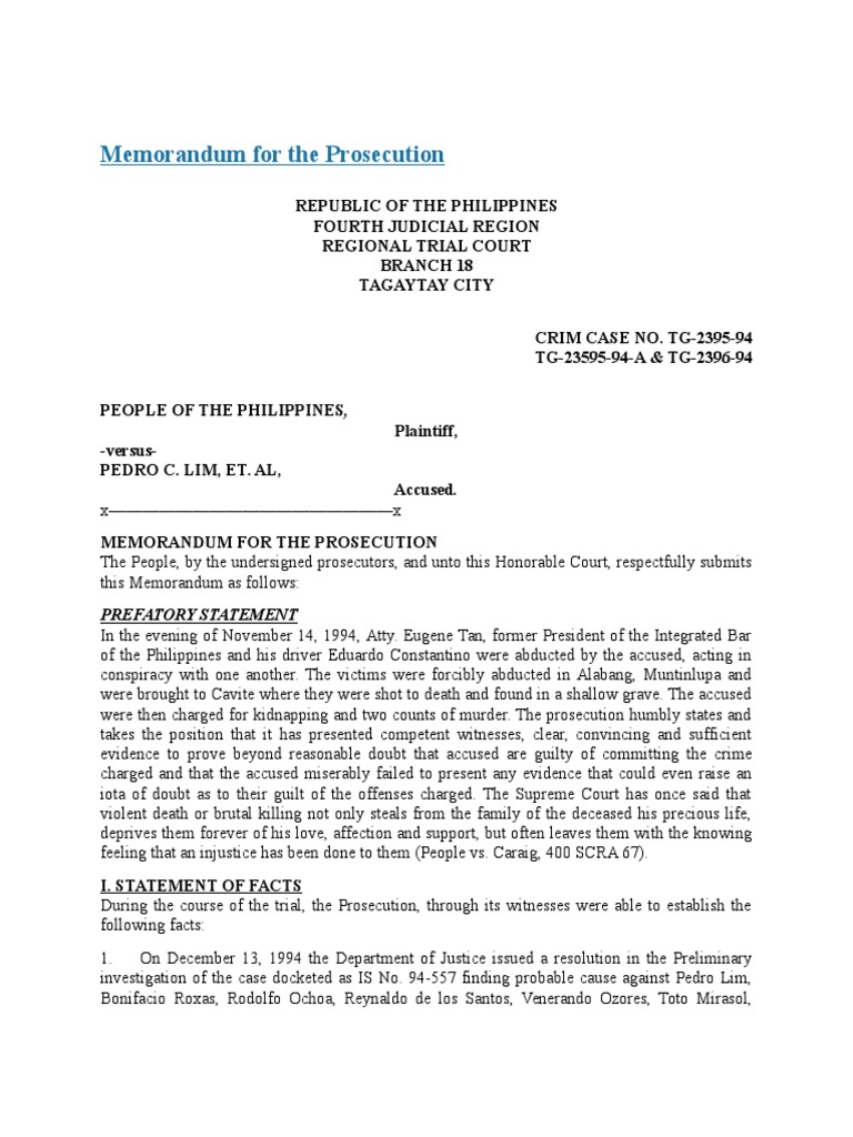 Memorandum For The Prosecution-Sample | PDF | Conspiracy (Criminal ...