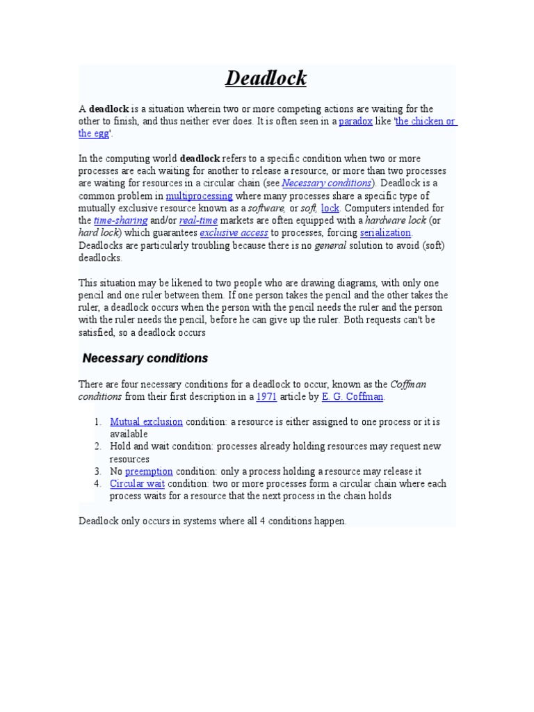 Deadlock: Paradox The Chicken or The Egg | PDF | Process (Computing) | Distributed Computing